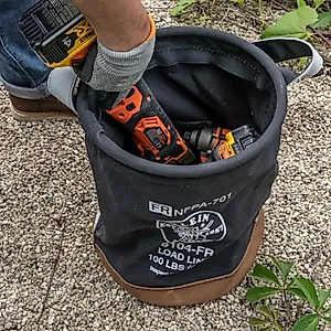 Klein Tools 5104FR Canvas Bucket, Flame-Resistant Tool Bucket Made of No. 4 Canvas, with Double-Reinforced Bottom, 100-Pound Load Rated