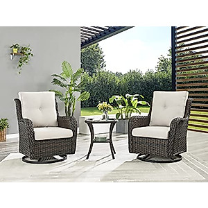 Rilyson Wicker Rocking Chair Swivel Chairs - 2 Piece Rocker Patio Chairs Set Rattan Rocking Chair for Outdoor Porch Deck Garden Backyard (Brown/Beige)