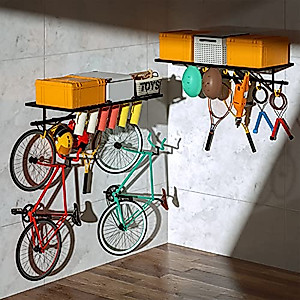 BMJX US Garage Shelves Garage Storage with Two Large Bike Hooks and 8 Small Hooks 31x15.5inch Powder Coated Steel Wall Frame Garage Organization（1 Pack）