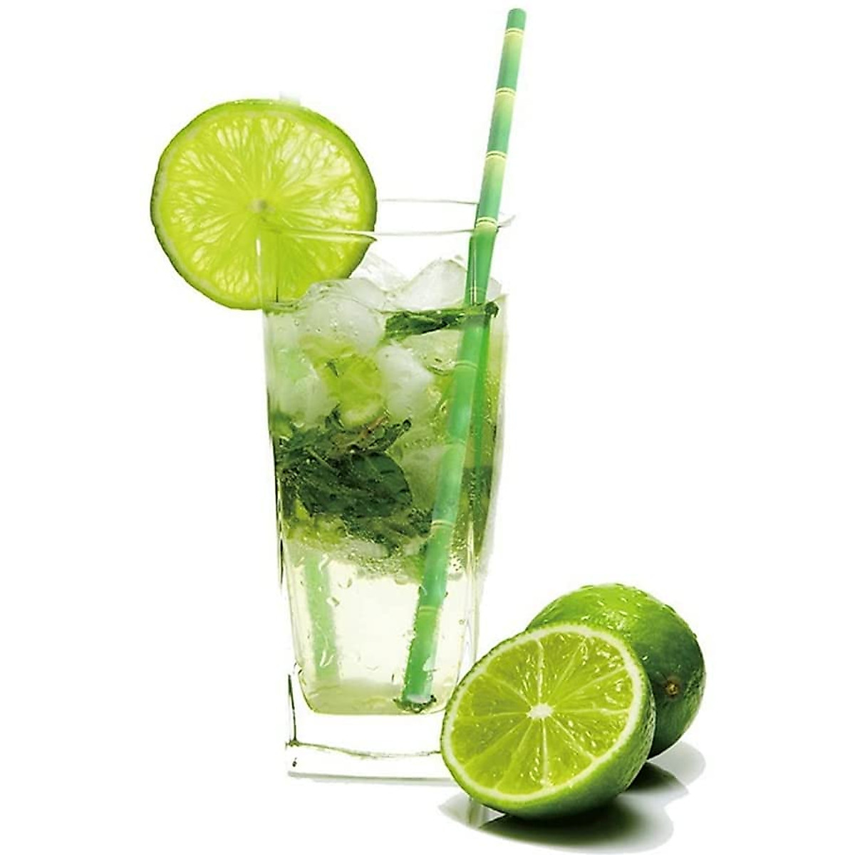 Green Bamboo Paper Straws, 100 Pieces Bamboo Printed Disposable Biodegradable Paper Drinking Straws for Cocktail, Party Decoration