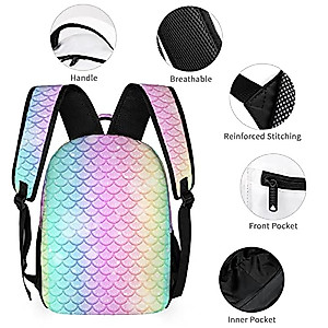 Mrokouay Mermaid Fish Scale Rainbow Custom Backpack for Boys Girls Add Your Name Personalized Backpack 3 Piece Set Customization Book Bag with Lunch Bag and Pencil Case