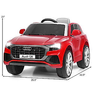 Costzon Ride on Car, Licensed Audi Q8, 12V Battery Powered Electric Vehicle w/2 Motors, Remote Control, LED Lights, MP3, Horn, Music, Spring Suspension, Kids Ride on Toys for Boys & Girls (Red)
