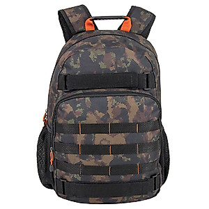 Skateboard Laptop Backpacks for School, Travel, and Work – Multipocket Skater Backpacks with Straps (Camo)
