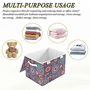xigua Purple Mandala Native Storage Bins with Lids Foldable Large Cube Storage Boxes with Handles for Home Bedroom Closet Office (16.5x12.6x11.8 in)