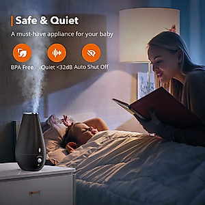 Humidifiers for Bedroom, Ultrasonic Cool Mist Room Humidifier, Auto Shut Off, BPA Free, Whisper Quiet Small Air Humidifier for Bedroom, Office, Desk, Bedside Portable Humidifier