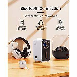 Mini Bluetooth Portable Movie Projector - HISION 1080P Projector 4K Home Projector Outdoor TV Projector 8500L Video LED Projector Compatible with TV Stick Laptop Phone Tablet HDMI USB DVD White