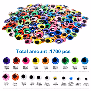 ZZHXSM 1700pcs Googly Wiggle Eyes for Craft Sticker Eyes, Multi Colors and Sizes, Self Adhesive