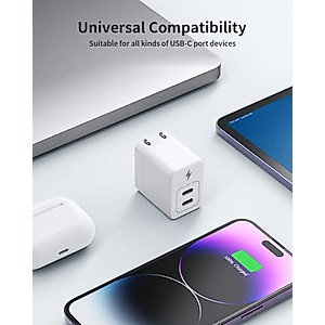 USB C Charger 35W Mini Dual Port USB Charger Block, GaN III Intelligent Distribution PD Fast USB C Wall Charger Adapter with Foldable Plug for MacBook Pro/Air, IPad,iPhone 14/14pro/13/13pro and More