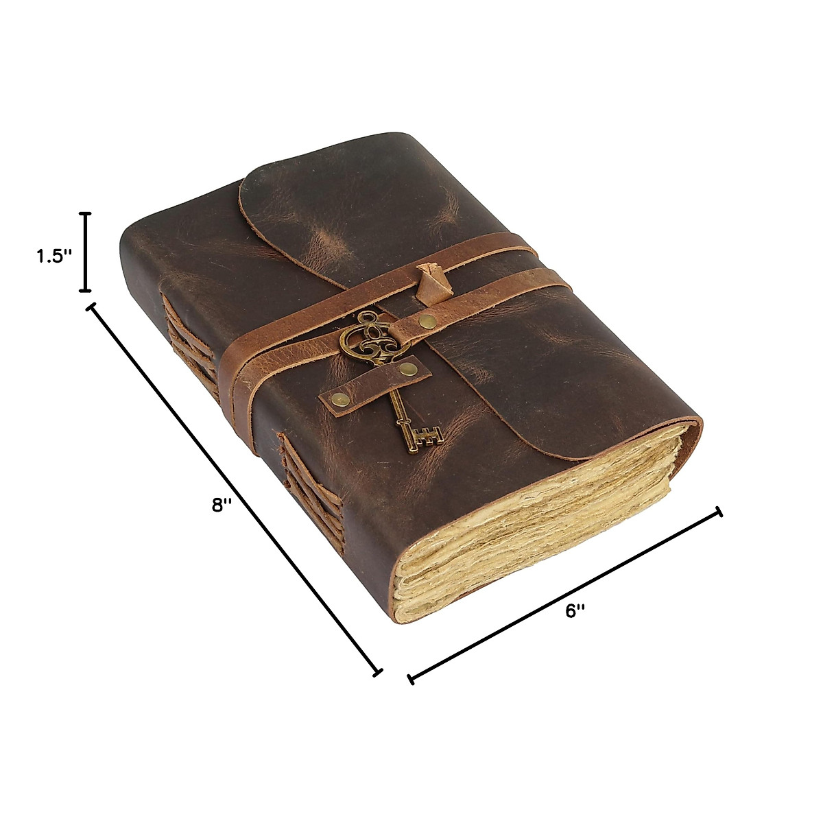 Leather Journal with lined Deckle Edge Paper 8x6 inch and Vintage Key/Handmade Writing Notebook Diary/Bound Daily Notepad for Men & Women Medium, Sketch/Writing pad, Gift for Artists (8 x 6)