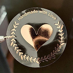 100 x Handmade Business Stickers, Rose Gold Foil Stickers, Handmade Foil Labels, Handmade with Love Stickers, Gold Rose Foil, Transparent Foil Print, 1.6 inch