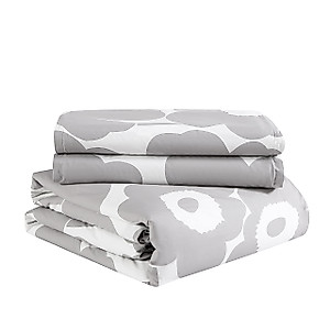 MARIMEKKO - Queen Comforter Set, Cotton Bedding with Matching Shams, Lightweight Home Decor for All Seasons (Unikko Grey, Queen)
