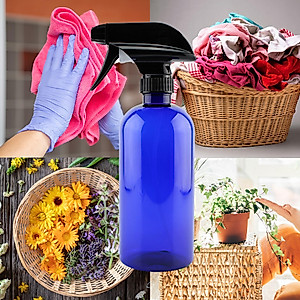 Cornucopia Brands 16oz Cobalt Blue PLASTIC Spray Bottles w/Heavy Duty Mist & Stream Sprayers and Chalkboard Labels (6-pack); PET #1 BPA-free, Use for DIY, Kitchen, Hair