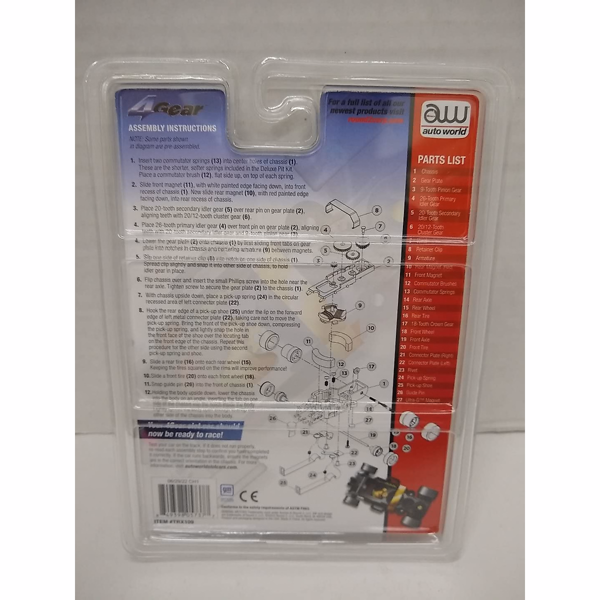 Auto World TRX109 4Gear Deluxe Pit Kit - Build A Complete 4Gear HO Scale Slot Car - Includes unpainted 1970s Camaro Funny Car Body