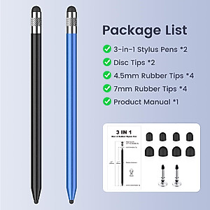 Stylus Pen for iPad iPhone, Styluslink 3 in 1 Universal Capacitive Stylus Pen for Touchscreen iPhone iPad Air Mini Pro Android Phone Chromebook Tablet Sumsung Laptop All Touchscreens (2 Pack)
