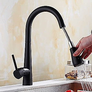 Kitchen Sink Faucet for Bar Farmhouse Commercial, Pull Out Kitchen Tap, Single Handle Kitchen Faucet Mixer, Single Hole 360 Rotate Copper Chrome/Black Swivel Sink Mixer Tap (Color : Black)