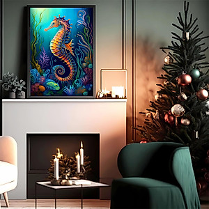 Worihut 5D Diamond Painting Kits 16x20 Inch Round Full Drill Seahorse Diamond Art Sea Theme Kits for Adults, Handmade Gifts for Home Wall Decor