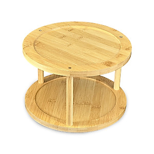 Bam & Boo - 2 Tiers Natural Bamboo Lazy Susan - Kitchen Countertop & Cabinet Rotating Turntable, Spice Organizing Shelf