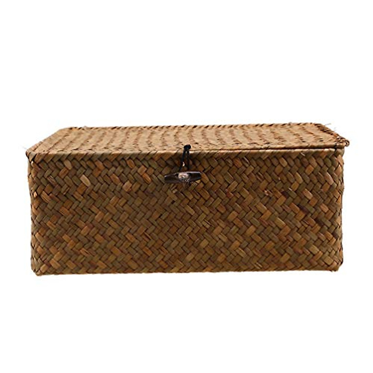 Veemoon 3 Pcs Woven Storage Chests with Lid& Button Hand- Woven Rattan Desktop Storage Box Storage Basket Straw Woven Debris Desktop Storage Box- Size S, M, L