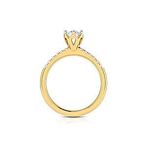 VVS Certified Solitaire Ring with 0.15 Ct Round Natural & 0.39 Ct Center Round Moissanite Diamond in 14k White/Yellow/Rose Gold Engagement Ring for Women | Ceremony Ring for Her (IJ-SI, G-VS2)