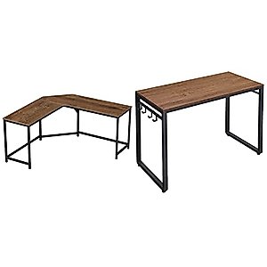 VASAGLE ALINRU L-Shaped Computer Corner Desk, 58.7 x 58.7 x 29.5 Inches, Walnut Brown + Black & Computer Writing Desk, 39 Inch Office Study Table, 39.4", Walnut Brown