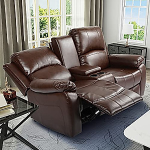 YITAHOME Loveseat Recliner, Manual Double Sofa Loveseat, Home Theater Seating with Storage Console, Double Recliner RV Sofa with Cup Holders and Side Pocket for Living Room