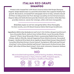 Desert Essence Italian Red Grape Shampoo UV Damage & Color Protection Cleanser Infused with Resveratrol, Organic Grape Seed & Maca Root - Vegan, Gluten-Free, Cruelty-Free - 8oz (Pack of 2)