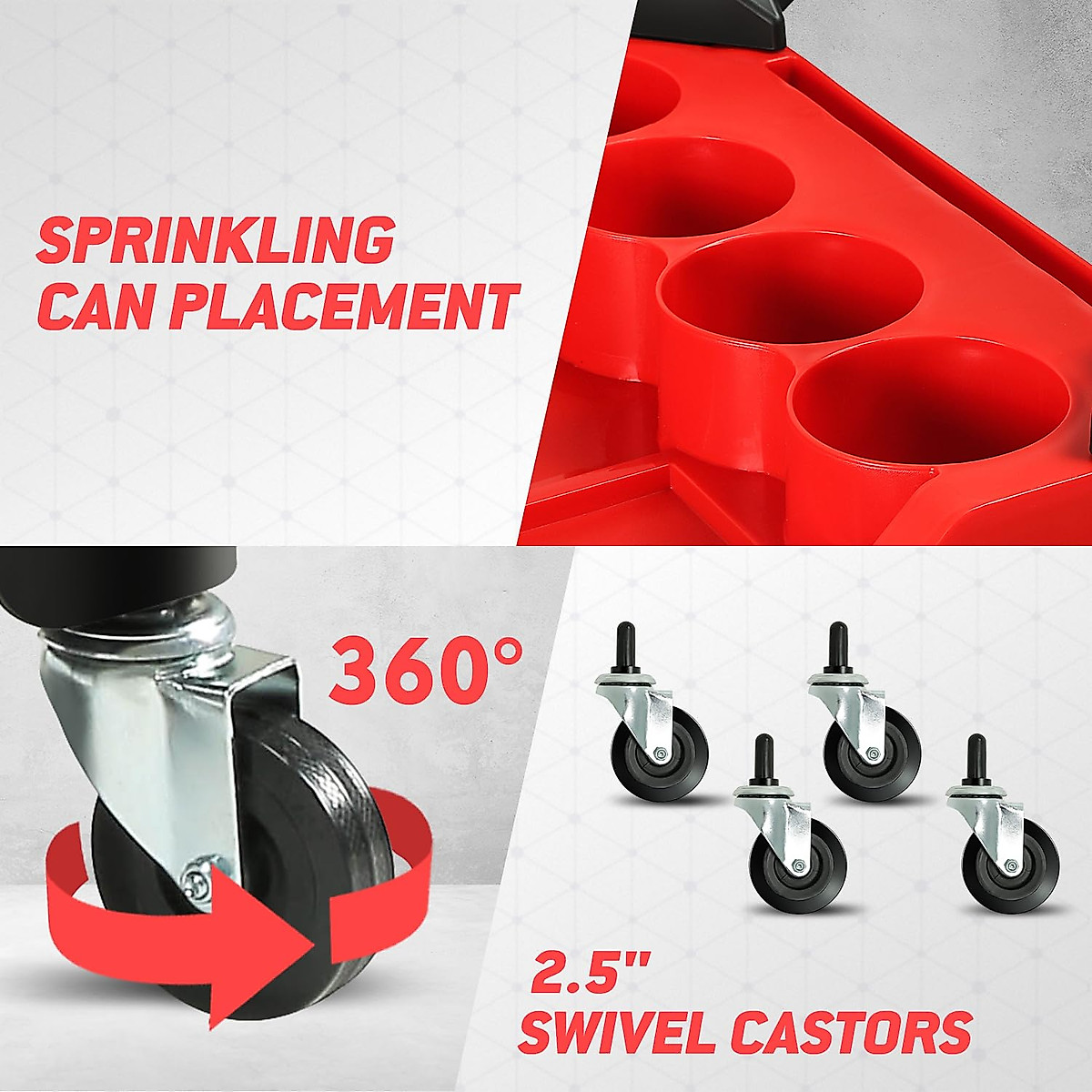 DNA MOTORING 3-Level Heavy Duty Composite Workshop Trolley 120 kg / 260 Lbs Capacity Cart Side Portable On Wheels w/Pegboard for Garage Warehouse Workshop Use, Black/Red, TOOLS-00429