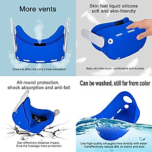 for Meta Quest 2 Accessories, Quest 2 Silicone face Cover, VR Shell Cover,Quest 2 Touch Controller Grips Cover,Protective Lens Cover,Halo Controller Protector (Blue)