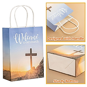 YHNTGB 12Pcs Church welcome bags with handles Welcome to our church gift bags Religious gift bags for Church Guest Baptism Bulk Hotel Birthday Church Theme Party Supplies 5.9 x 3.15 x 8.27inch 2 types