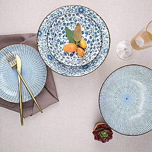 YALONG 40 Ounce Large Deep Soup Pho Bowls Set, Blue White Porcelain Salad Bowls for Ramen Pasta Cereal Pasta Wonton, Stackable Deep Noodle Serving Bowls Set of 4