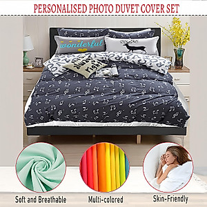 Ewzokiy Custom Duvet Cover Queen Custom Bedding Set with Photo Text Logo 1 Comforter Cover with 2 Pillowcases Personalized King Duvet Cover for Kids Birthday Valentine's Day Gifts