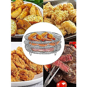Air Fryer Basket Rack, Stainless Steel Round Three Stackable Racks, Multi-Layer Dehydrator Rack, Stackable Air Fryer Rack for Home Kitchen Ninja Food