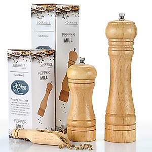 Wood Pepper Grinder Refillable, Pepper Mill, Adjustable Salt and Pepper Grinder Set, Kitchen Gadgets, Long Lasting Fresh Keeping Spice Grinder, Ceramic Grinding Mechanism Salt Mill (5inch)