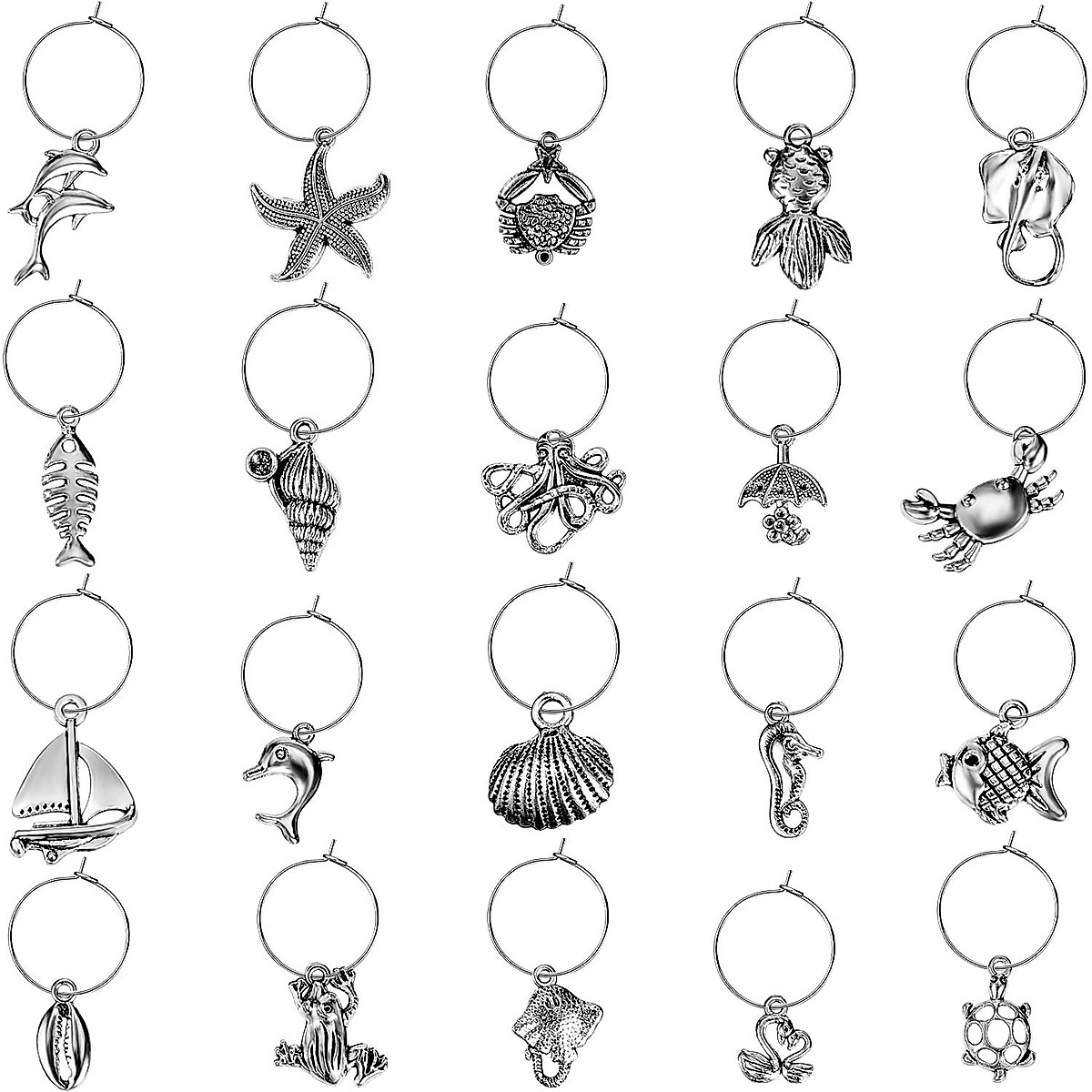 50 Piece Beach Themed Wine Glass Charms with 50 Pieces Hanging Rings and 2 Pieces Buckles for Tasting Party Decoration Supplies, 102 Pieces Totally