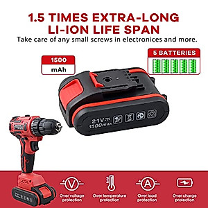 jar-owl 21V Powerful Brushless Motor, 319 In-lb Torque, 0-1350RMP Variable Speed, 10MM 3/8'' Keyless Chuck, 25+1 Clutch, 1.5Ah Li-Ion Battery & Charger for Home Tool Kit
