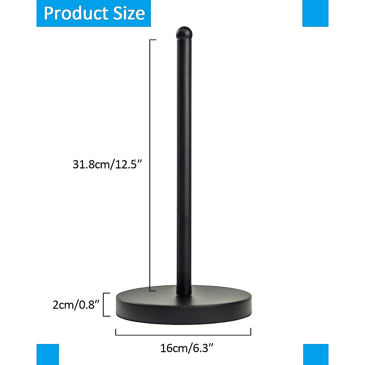 WORHE Paper Towel Holder Metal Countertop,Matte Black Paper Towel Holder 1 Pack Heavy Duty Base Stand Roll Dispenser for Stand Dining Table Bathroom Home Decor (YGC018)