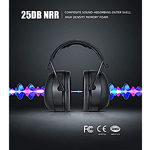 Hocazor HZ07 Upgrade Bluetooth 5.3 Hearing Protection - NRR 25dB Noise Cancelling Earmuffs 40 Hours+ Playing Time with 1500mAh Rechargeable Battery for Mowing, Workshops, Black