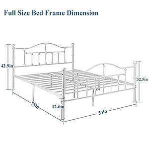 VECELO Full Size Metal Platform Bed Frame with Headboard and Footboard, Heavy Duty Steel Slat Support/No Box Spring Needed Mattress Foundation/Underbed Storage Space/Easy Assembly, Victorian Style