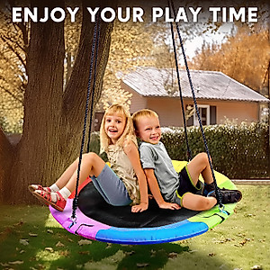 TURFEE 40" Rainbow Saucer Tree Swing for Kids, Waterproof Swing Seat with 2 Tree Hanging Straps for Playground Backyard Outdoor Activity