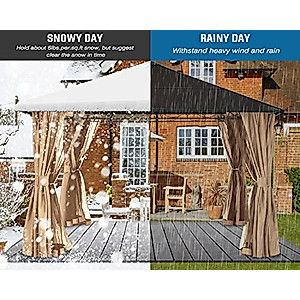 COOSHADE 10×12 Polycarbonate Roof Patio Gazebos Waterproof Outdoor Gazebo with Curtains and Mosquito Netting (Khaki)