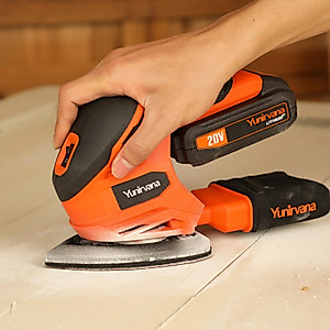 Yunirvana 20V Cordless Sander, Detail Sanders, 20Pcs Sandpapers,12000 RPM Sanders with Dust Collection System for Tight Spaces Sanding in Home Decoration, Battery and Charger Included