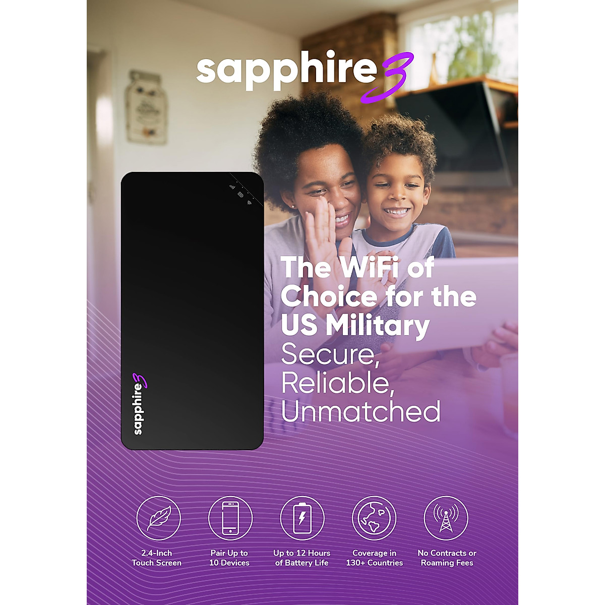 TravelWifi Sapphire 3 Mobile Hotspot, Portable WiFi Hotspot for Travel in 130+ Countries, Supports 300 Mobile Networks, Preloaded 4GB Free Global Data and 12-Hour Battery Life