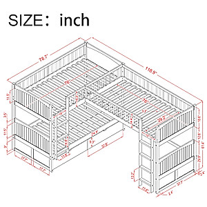 GLORHOME Twin-Over-Twin Triple Bed Wooden L-Shaped Bunk Bed with Ladders and 2 Storage Drawers, Space Saving Bedroom Furniture for Kids Teens