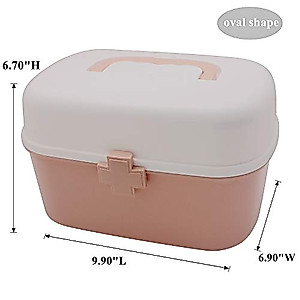 BangQiao Plastic First Aid Storage Box Container Bin with Removable Tray and Portable Handle, Family Emergency Medicine Kit Case Organizer, White&Pink