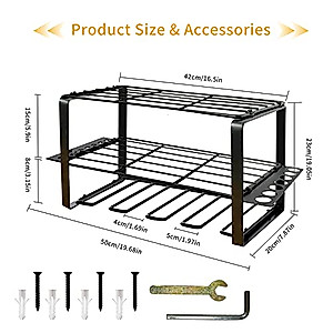 Polgar's Power Tool Organizer With Charging Station,Drill Holder Wall Mount,Garage Storage Shelves for Organization and Storage,Heavy Duty Pegboard Wall Organizer Set Solid Metal Black