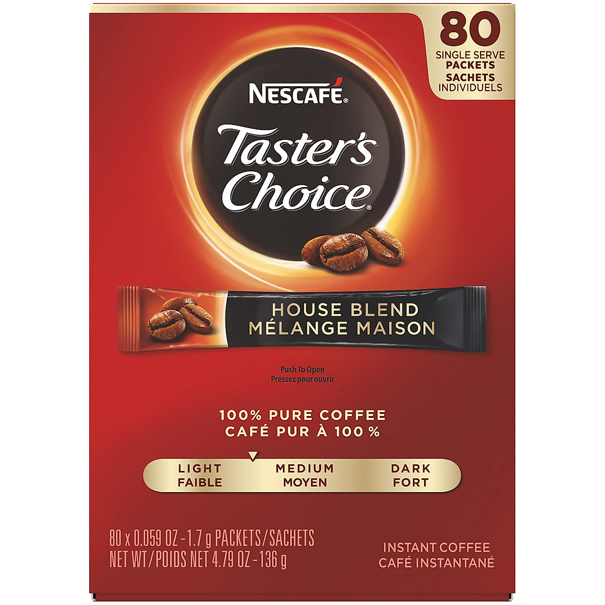 Nescafe Instant Coffee Packets, Taster's Choice Light Roast, 1.7 g Singles (Pack of 80)