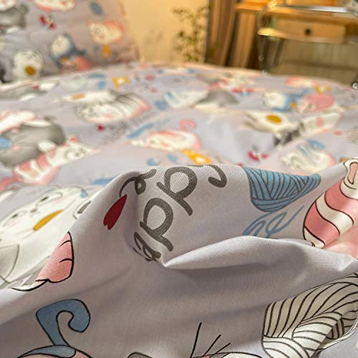 Animal Print Duvet Cover, 3 Pieces 100% Cotton Cat Bedding Set, Pink Gray Blue Cartoon Lovely Cat Pet Pattern Duvet Cover, with Zipper Ties, Luxury Ultra Soft Extremely Durable (Cat, Queen)