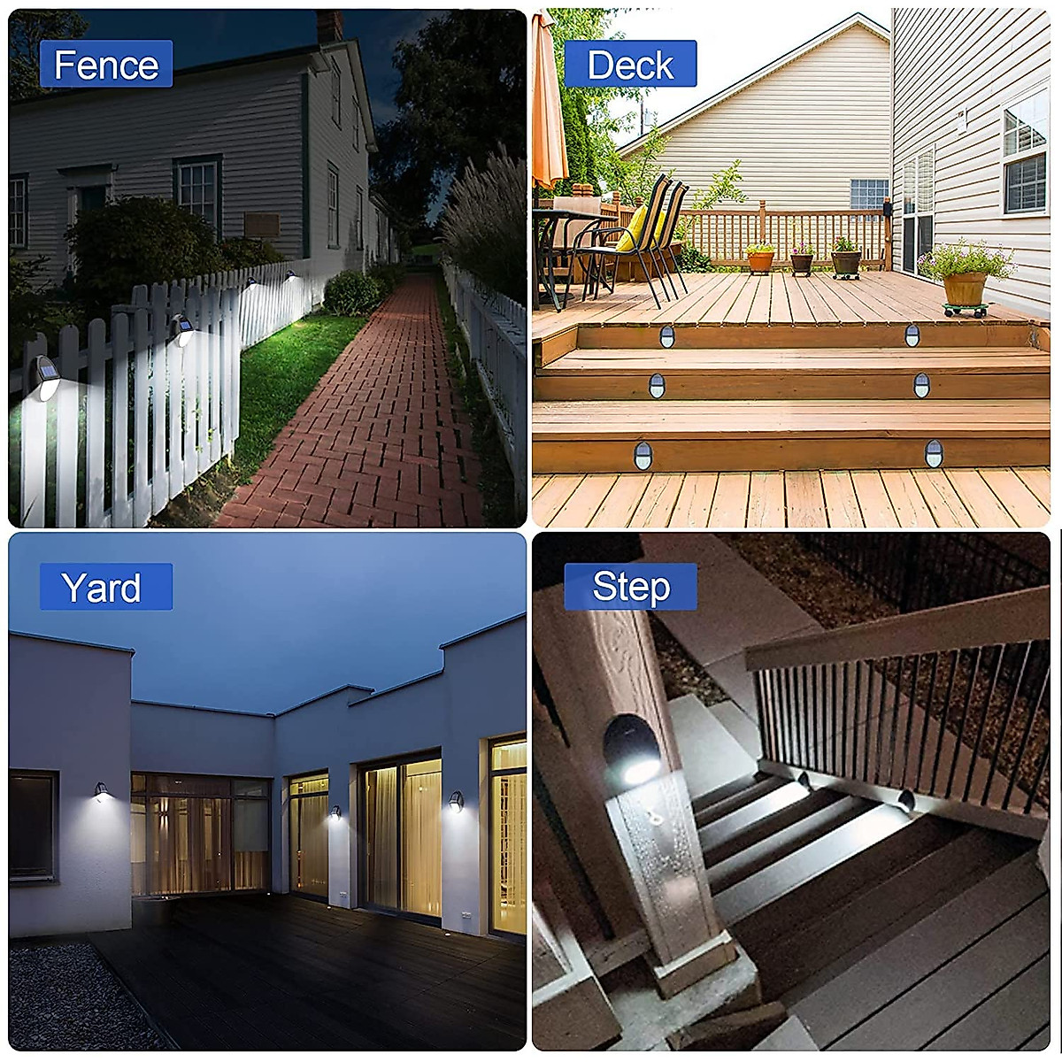 XINREE Solar Deck Lights Outdoor Waterproof, 12 Pack Solar Powered Fence Lights for Outdoor Stair Steps Patio Porch Yard Front Door(10 Led Cool White)