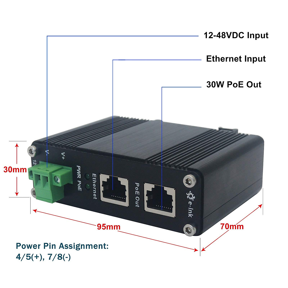 Gigabit PoE Injector, Industrial Gigabit PoE+ Injector,Non PoE to PoE Adapter,IEEE802.3 at 30W Hardened POE Adapter with 12-48V DC Input DIN- Rail,Distance Up to 100 Meters (328 ft)