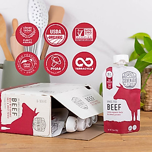Serenity Kids 6+ Months Baby Food Pouches Puree Made With Ethically Sourced Meats & Organic Veggies | 3.5 Ounce BPA-Free Pouch | Grass Fed Beef, Kale, Sweet Potato | 1 Count